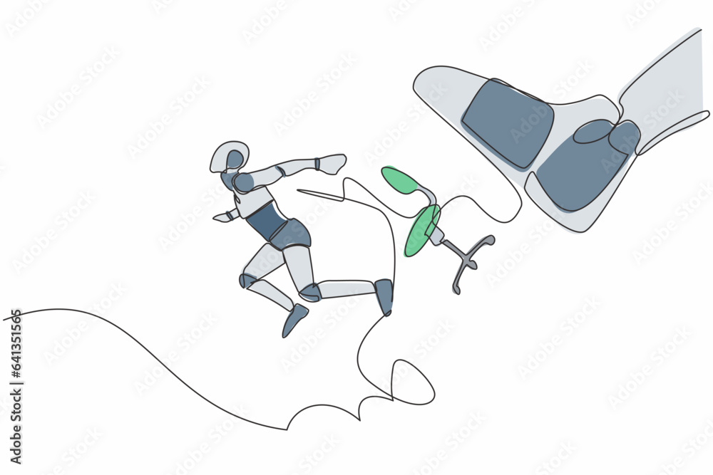 Continuous One Line Drawing Small Robot Kicked Out By Big Foot Robot