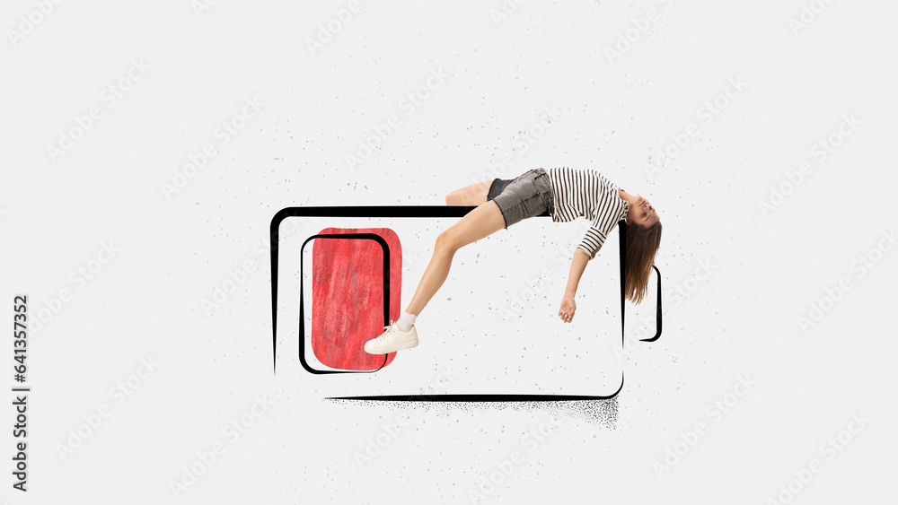 Hard worker. Contemporary art collage of office worker, employee lying ...