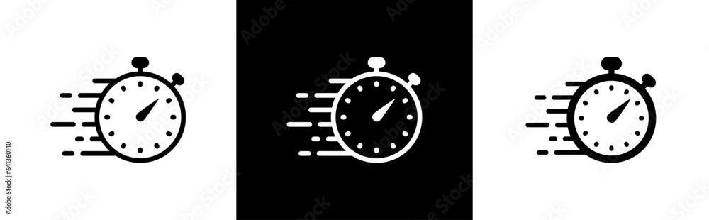 Quick time or deadline icon set in line style. Outline stopwatch, timer ...