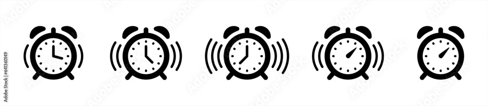 Alarm clock icon set in flat style. timer, ringing, alarm clock, bell ...