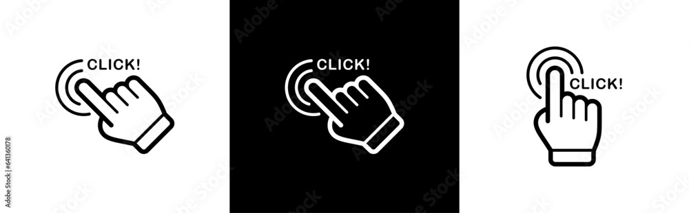 Hand click icon set in line style. Click here, Hand clicking, finger, Touch screen, pointer ...