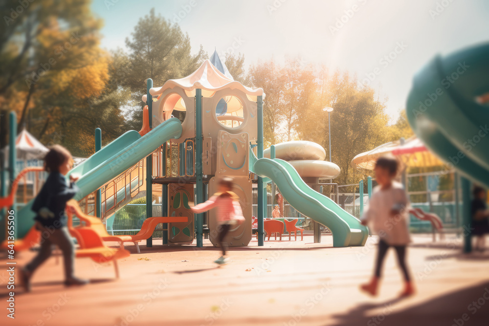Playground with children and parents, Blurred, ideal for text overlay ...