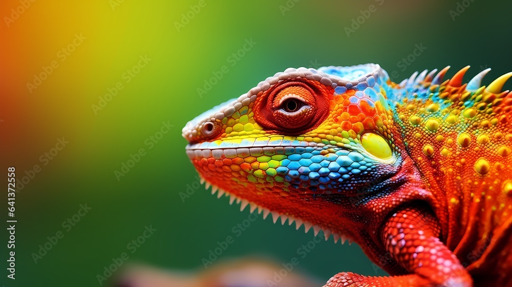 Profile photo of a lizard in vivid rainbow colors. The lizard should be ...