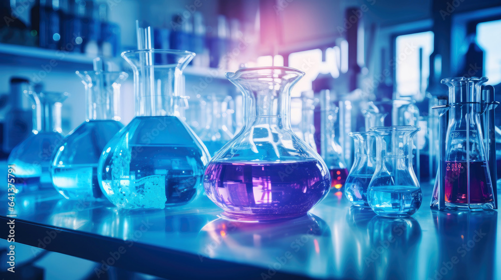 Chemical reagent bottles, scientific experiment bottles of various ...