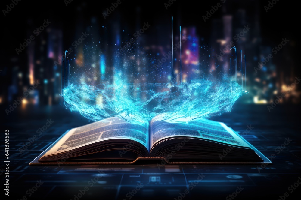 Open book revealing digital hologram, Generative AI Stock Illustration ...