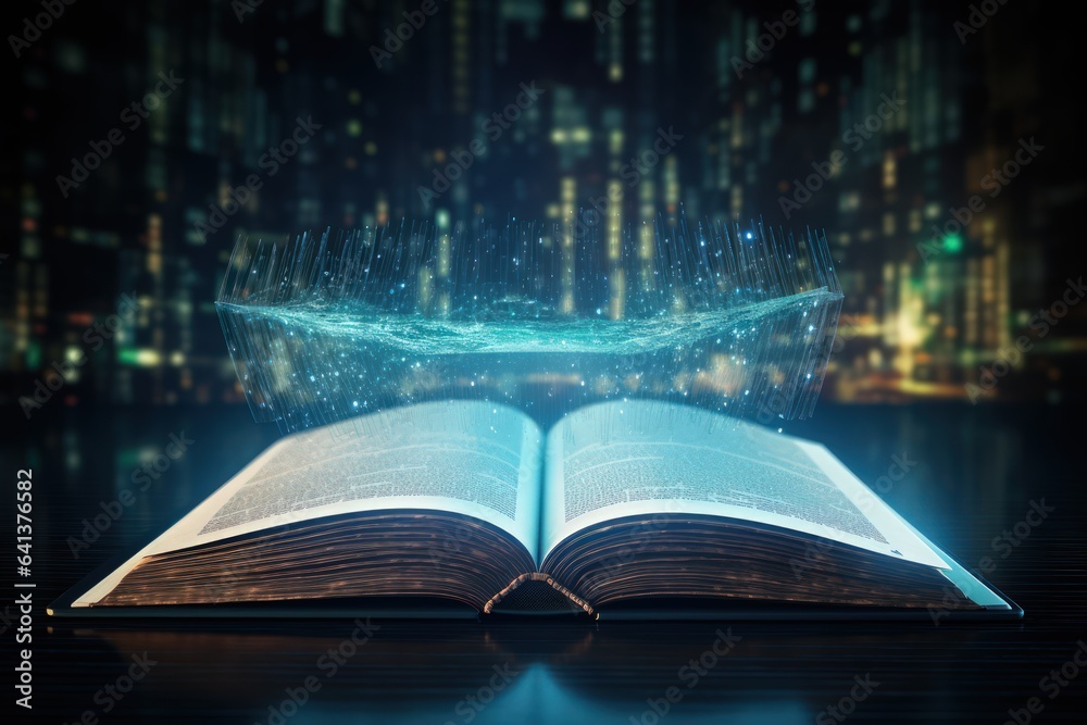 Open book revealing digital hologram, Generative AI Stock Illustration ...