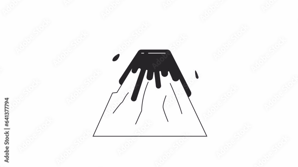 Volcano erupting bw 2D object animation. Hot lava flowing from crater ...