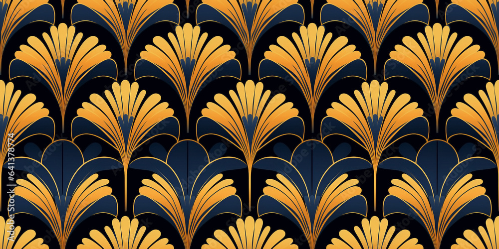 Seamless art deco golden yellow and blue pattern. Mosaic for wallpaper ...