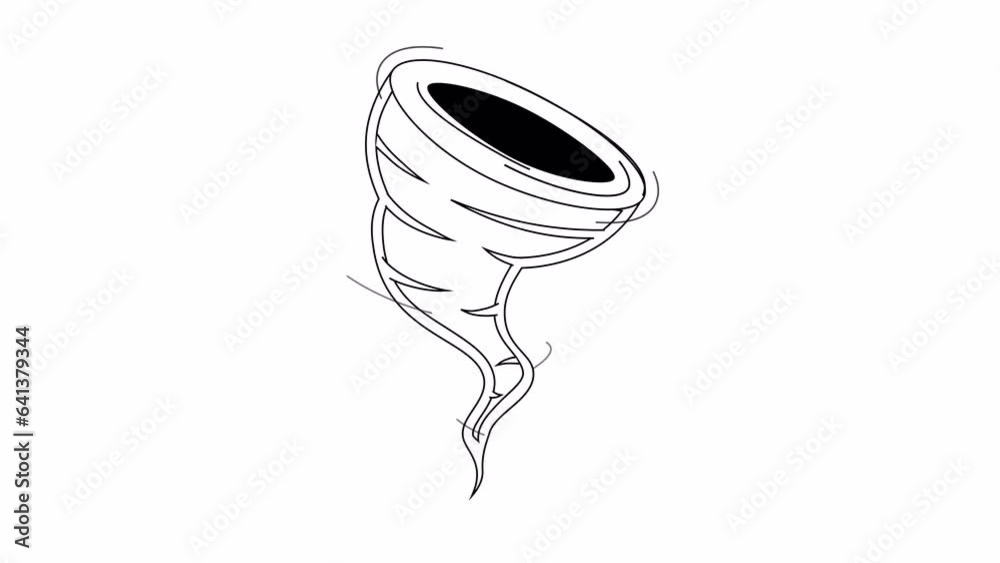 Tornado whirl bw 2D object animation. Weather storm outline cartoon 4K ...