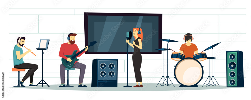 music recording studio. on air singers, music workstation, characters ...