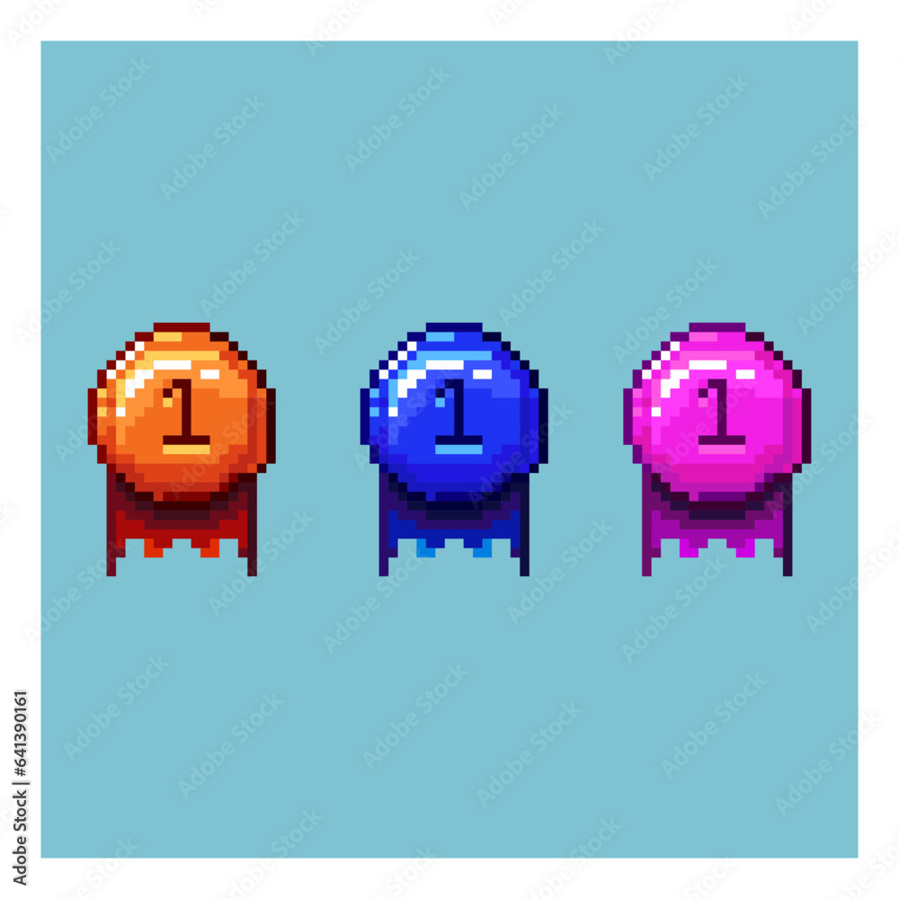 Pixel Art of medal winner one . orange,blue,and purple medal ranking ...