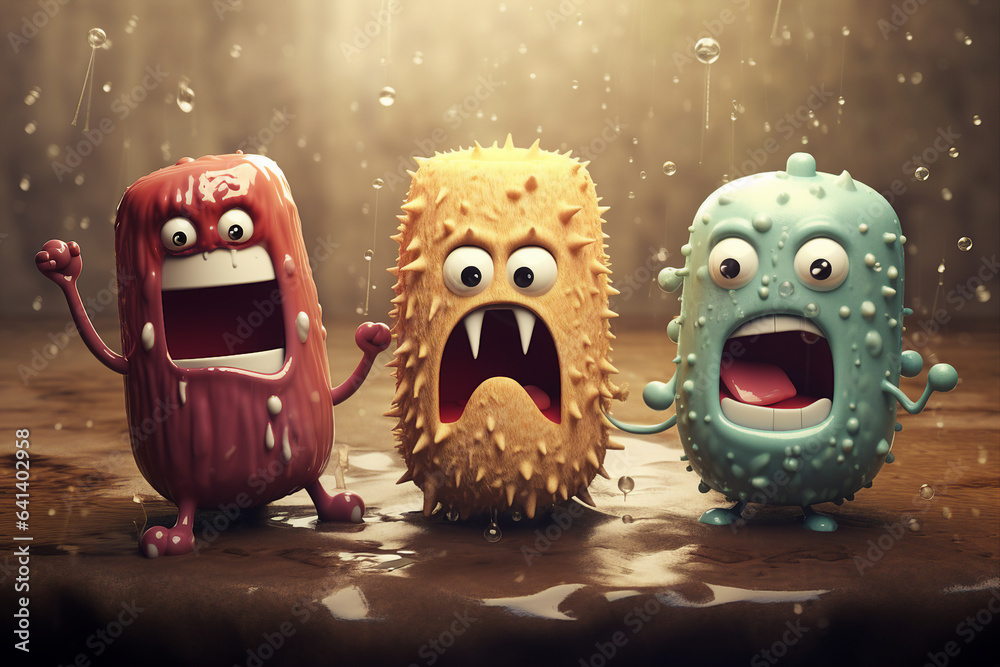 Generative AI colorful picture of bacteria characters cartoon playful ...