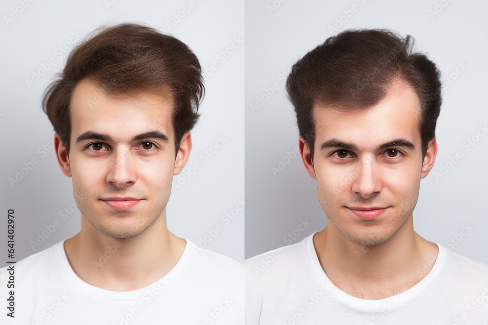 Generative ai collage photo compare hair treatment anti hair loss ...