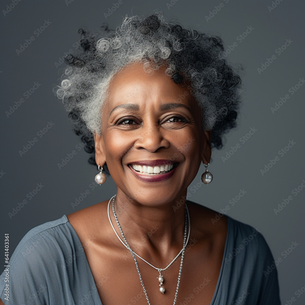 Afroamerican senior model exudes elegance and natural beauty in close ...