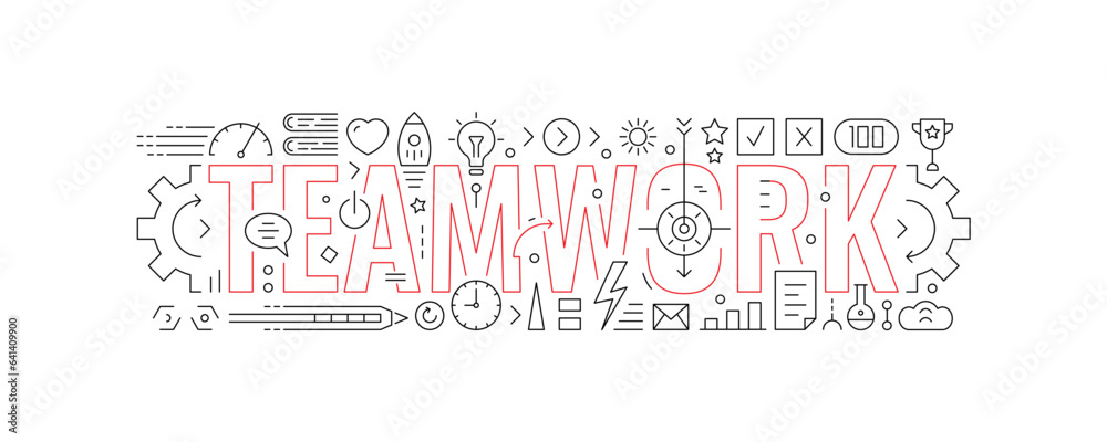 technical drawing teamwork. outline teamwork concept. teamwork concept ...