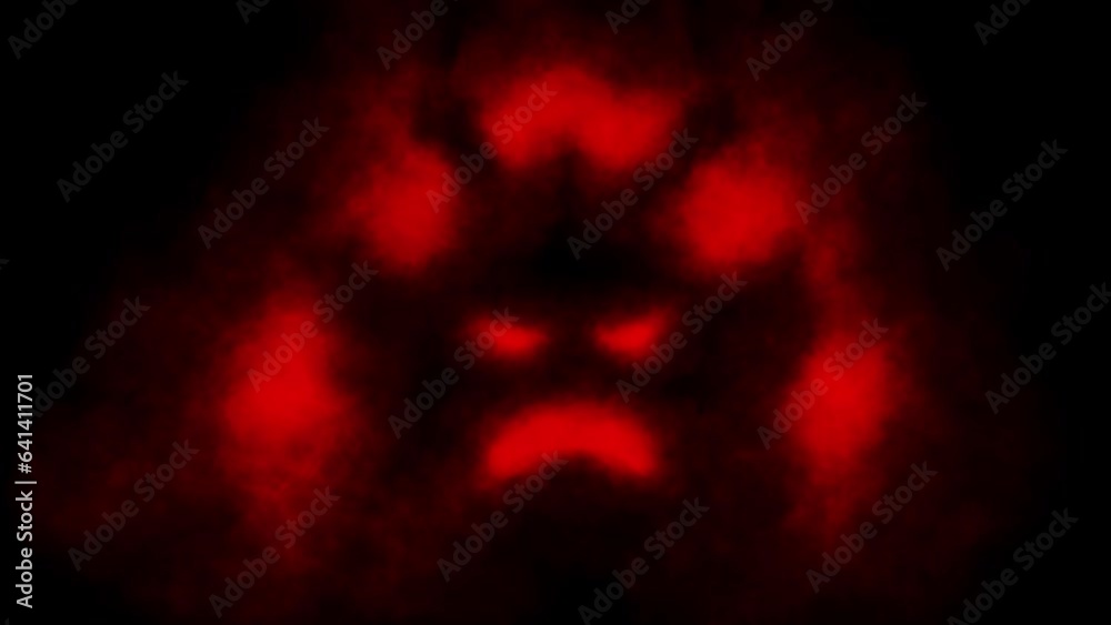 Evil samurai demon ghost face 2D animation. Creepy horned monster face ...