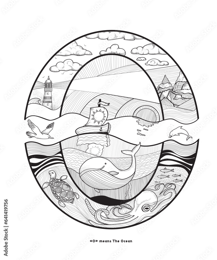 Letter O - mean the Ocean stylised capital letter combine from ...