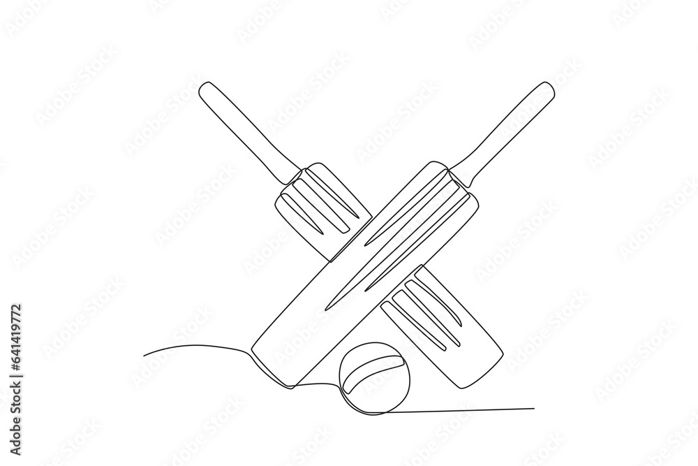 Bat and cricket ball. Cricket one-line drawing Stock Vector | Adobe Stock