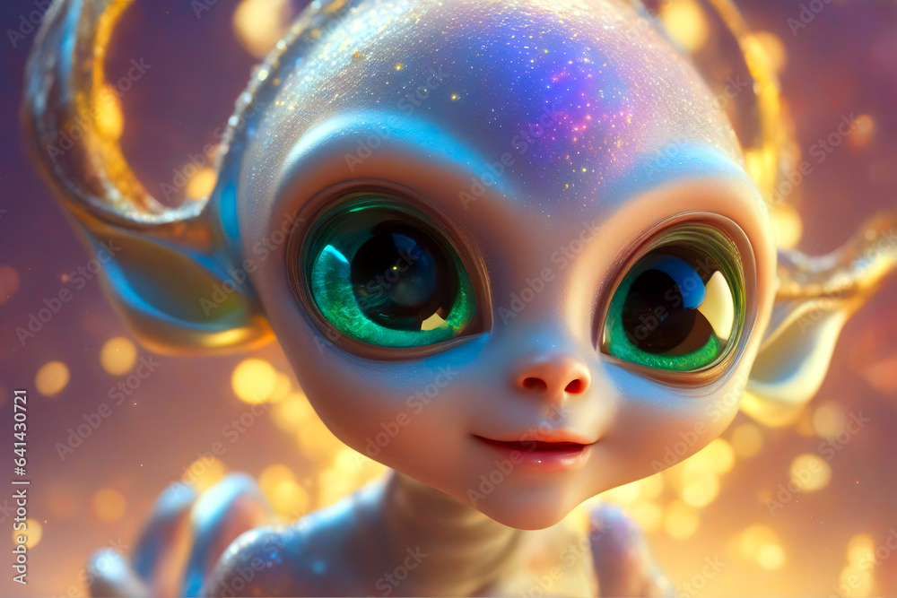 Ein Alien - Kind mit weit aufgerissenen Augen. Man kann die Freude und ...