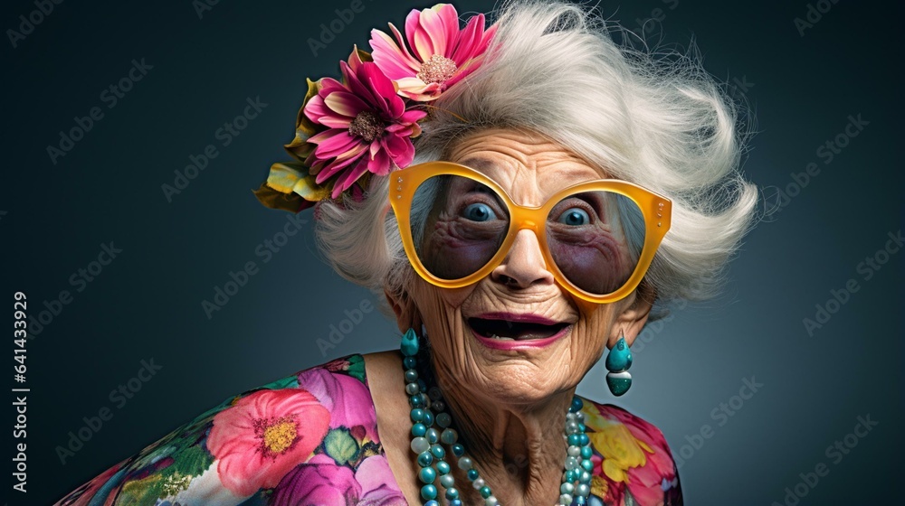 Funny old woman, attractive pink lady, old woman with white hair, old ...