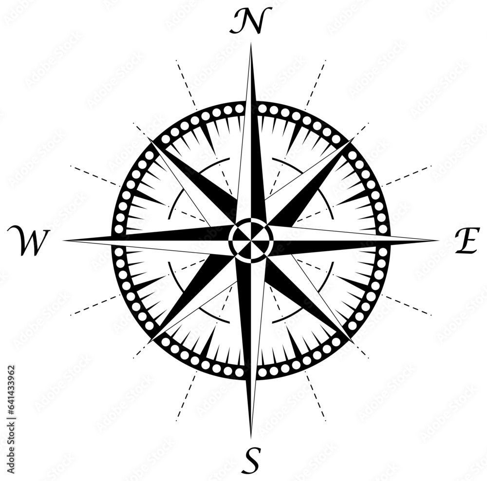 Kompass Rose Vektor mit vier Richtungen. Symbol für Marine-, Seefahrt ...