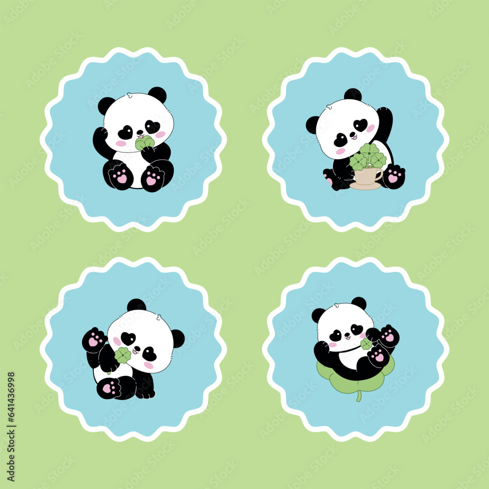 cute panda, stickers collection set .cute; cute panda with good luck ...