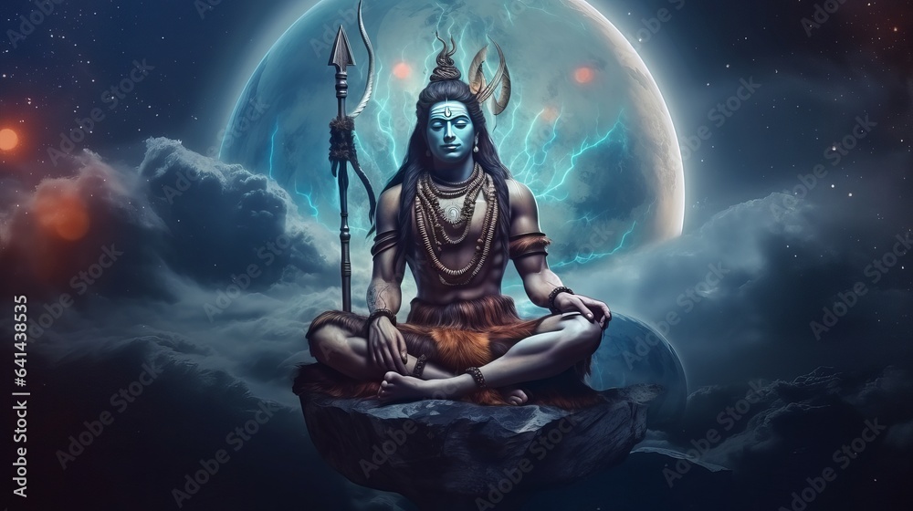 A transcendental spiritual representation of Lord Shiva with the cosmos ...
