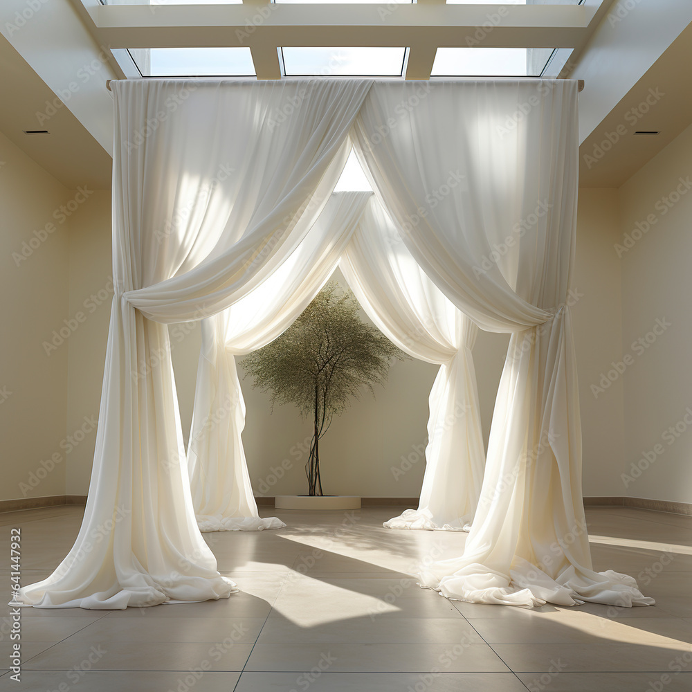 Jewish wedding setting in a minimalist style with fabrics. Chupá or ...
