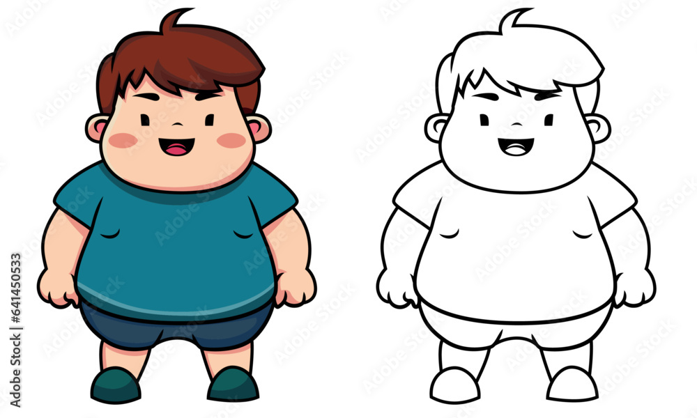 Vecteur Stock Fat kid cartoon vector illustration, happy obese boy ...