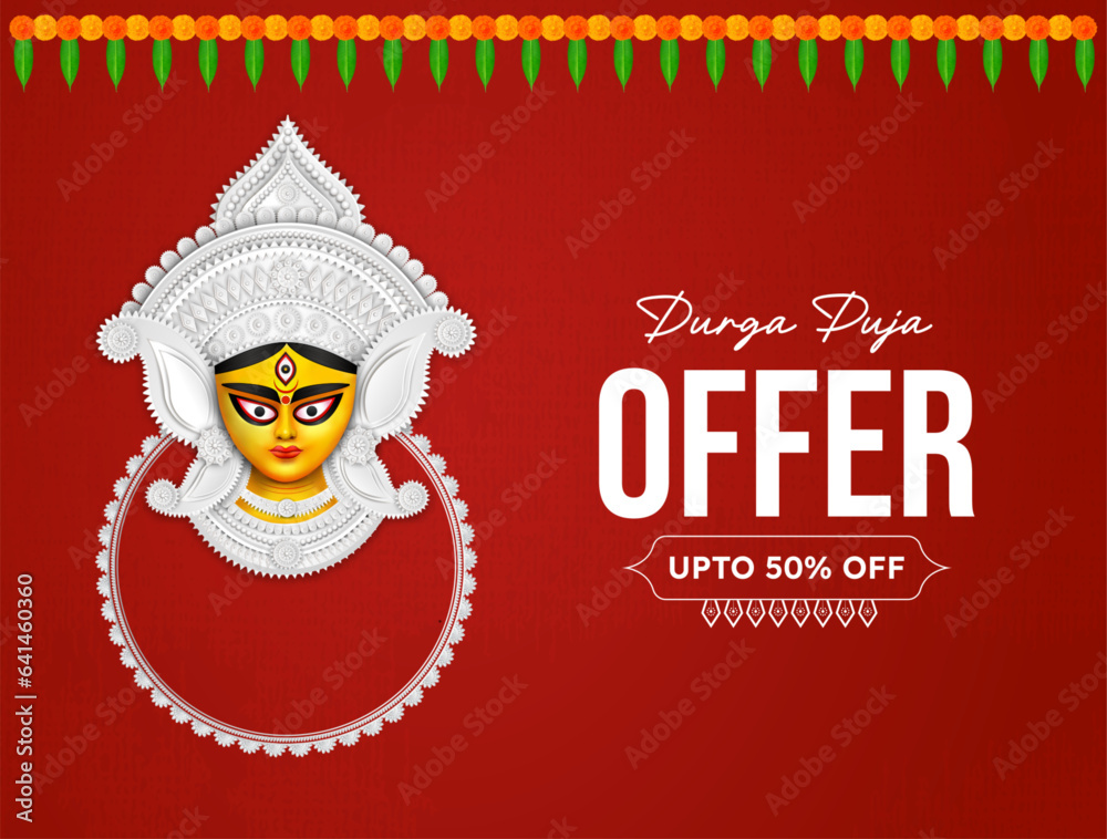 Goddess Maa Durga Face in Happy Durga Puja, Dussehra, and Navratri ...
