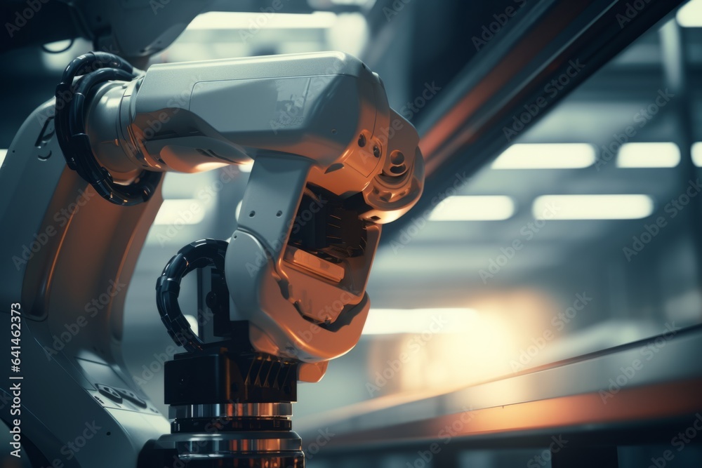 Precise robotic manipulator machine welding hand at factory's assembly ...