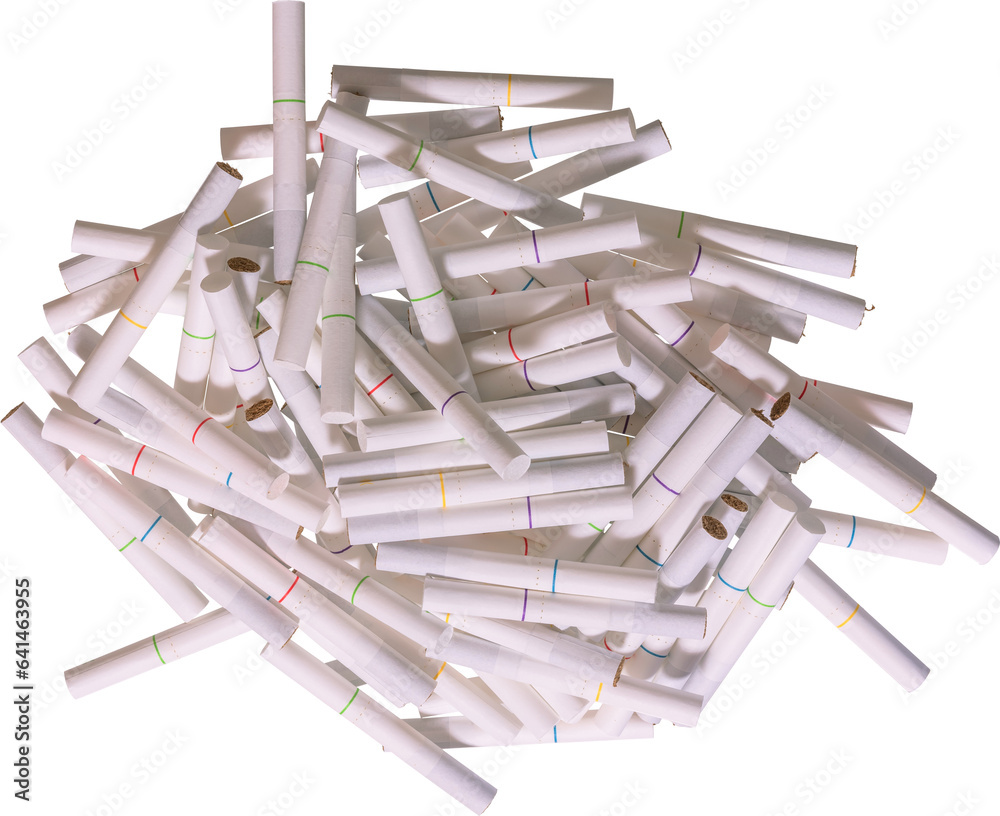Isolated stack of paper e-cigarettes viewed from above on a transparent ...