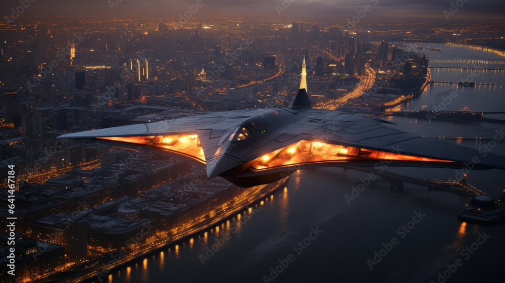Combat drone weapon. military technology. Unmanned drone above city ...