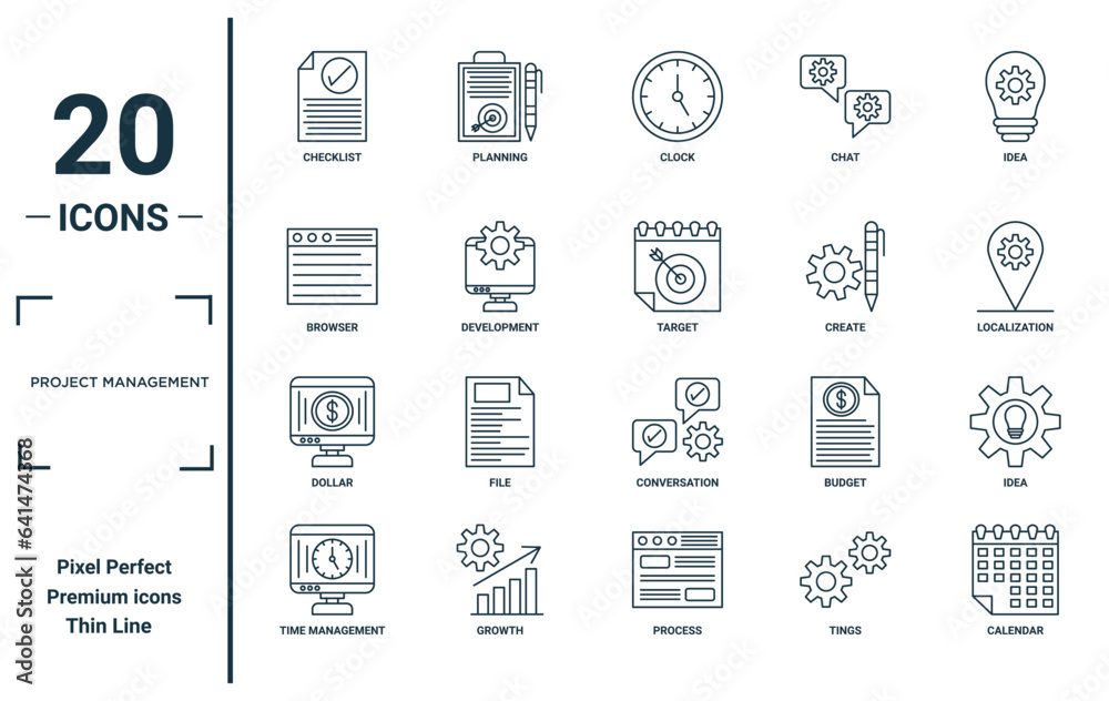 project management linear icon set. includes thin line checklist ...