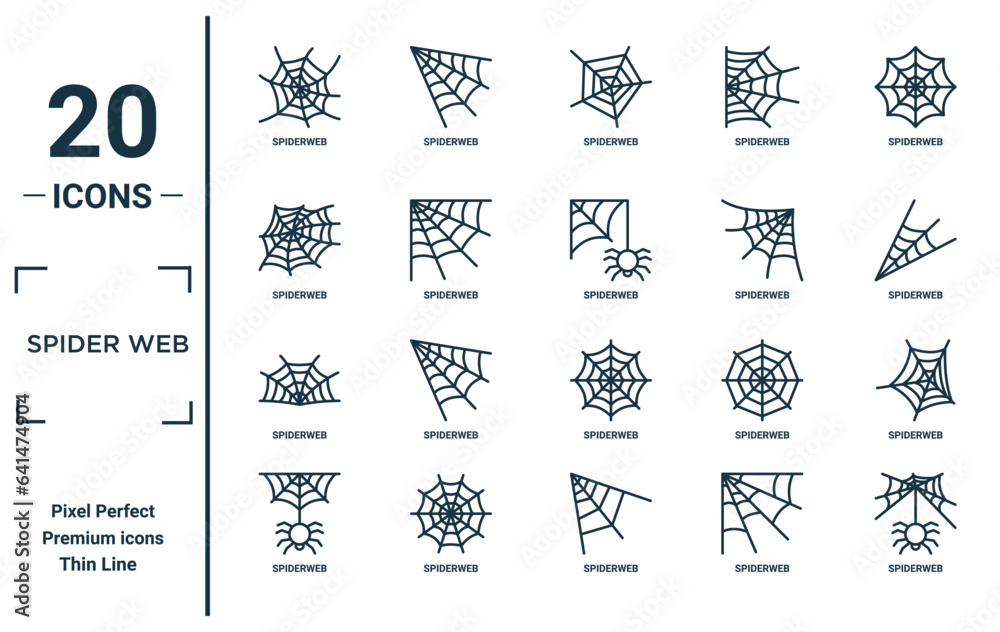 spider web linear icon set. includes thin line spiderweb, spiderweb ...