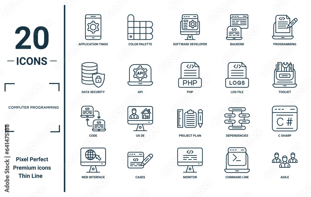computer programming linear icon set. includes thin line application ... computer programming linear icon set. includes thin line application ...