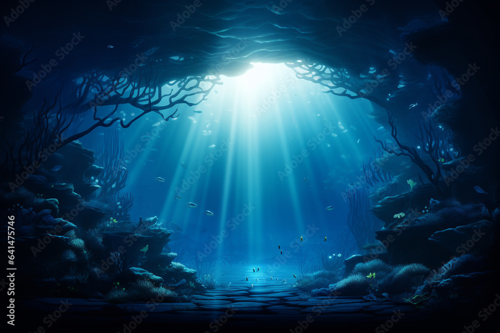 Underwater world with corals turtle fishes ocean inside. coral reef ...