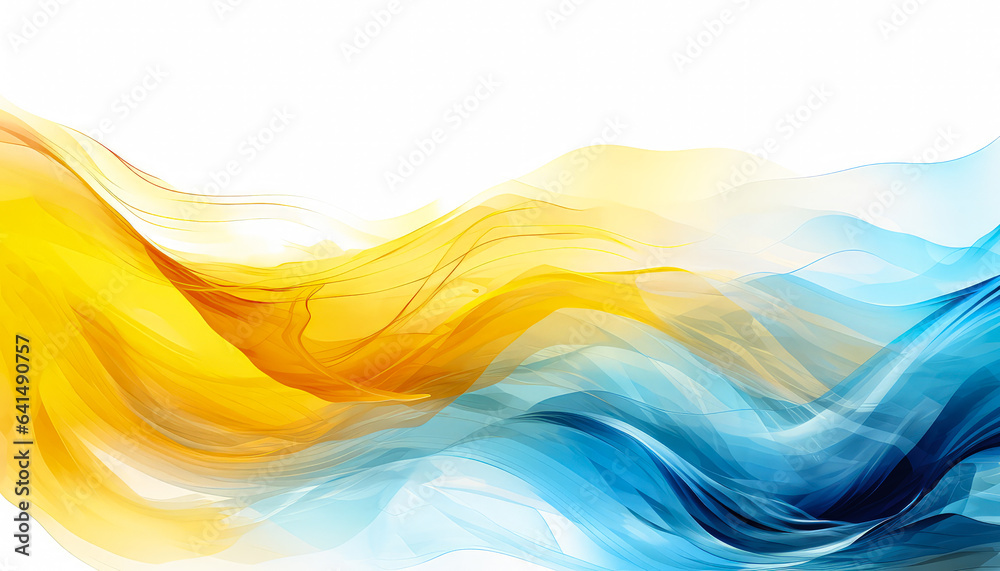 Abstract 3D waves background with blue and yellow gradients is ...