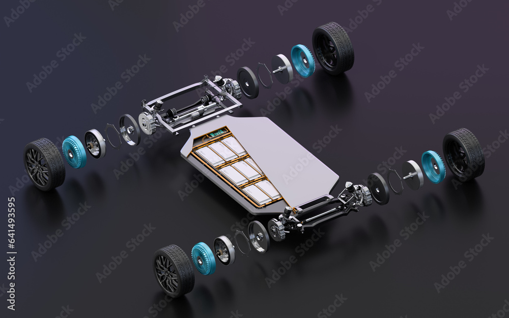 Isometric Exploded view of In-Wheel Motor and Electric vehicle Battery ...