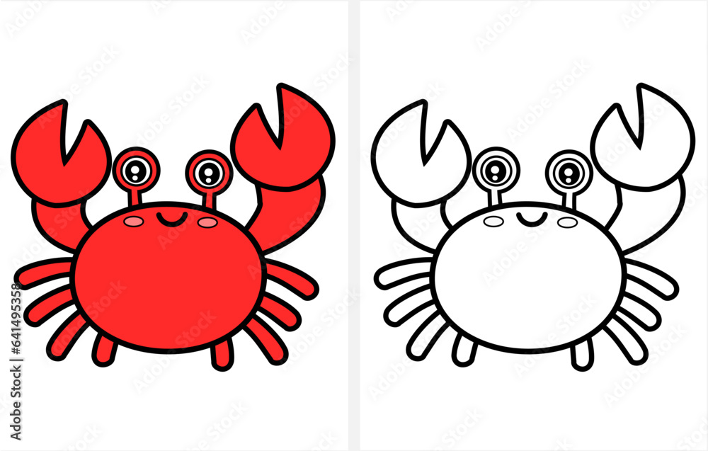 Cute cartoon crab coloring page for kids. Stock Vector | Adobe Stock