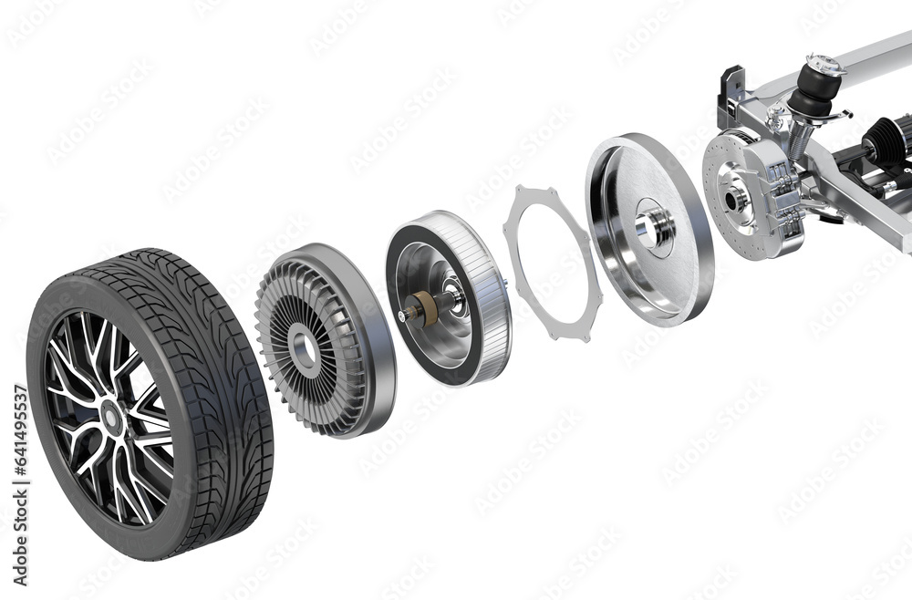 Poster Isometric Exploded view of In-Wheel Motor isolated on white ...