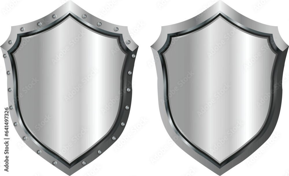 Set of 3d realistic silver metallic shield Stock Vector | Adobe Stock