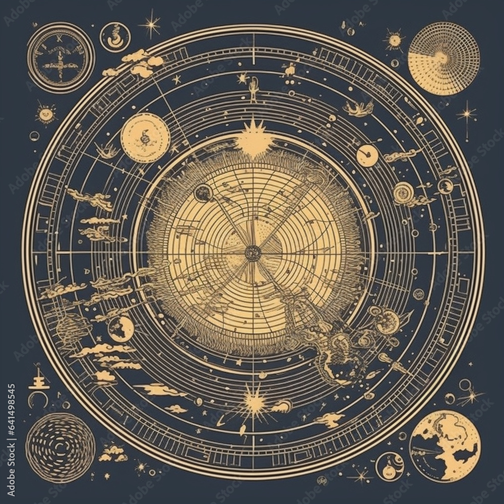 astrology constellations circle map graphic style with zodiac sign ...