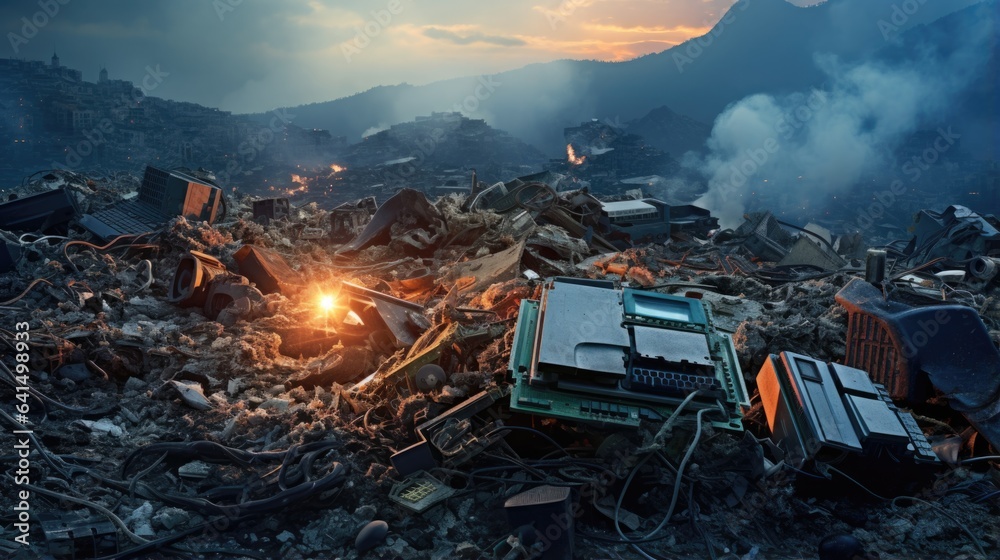 electronic waste dumped in a landfill, depicting the issue of e-waste ...