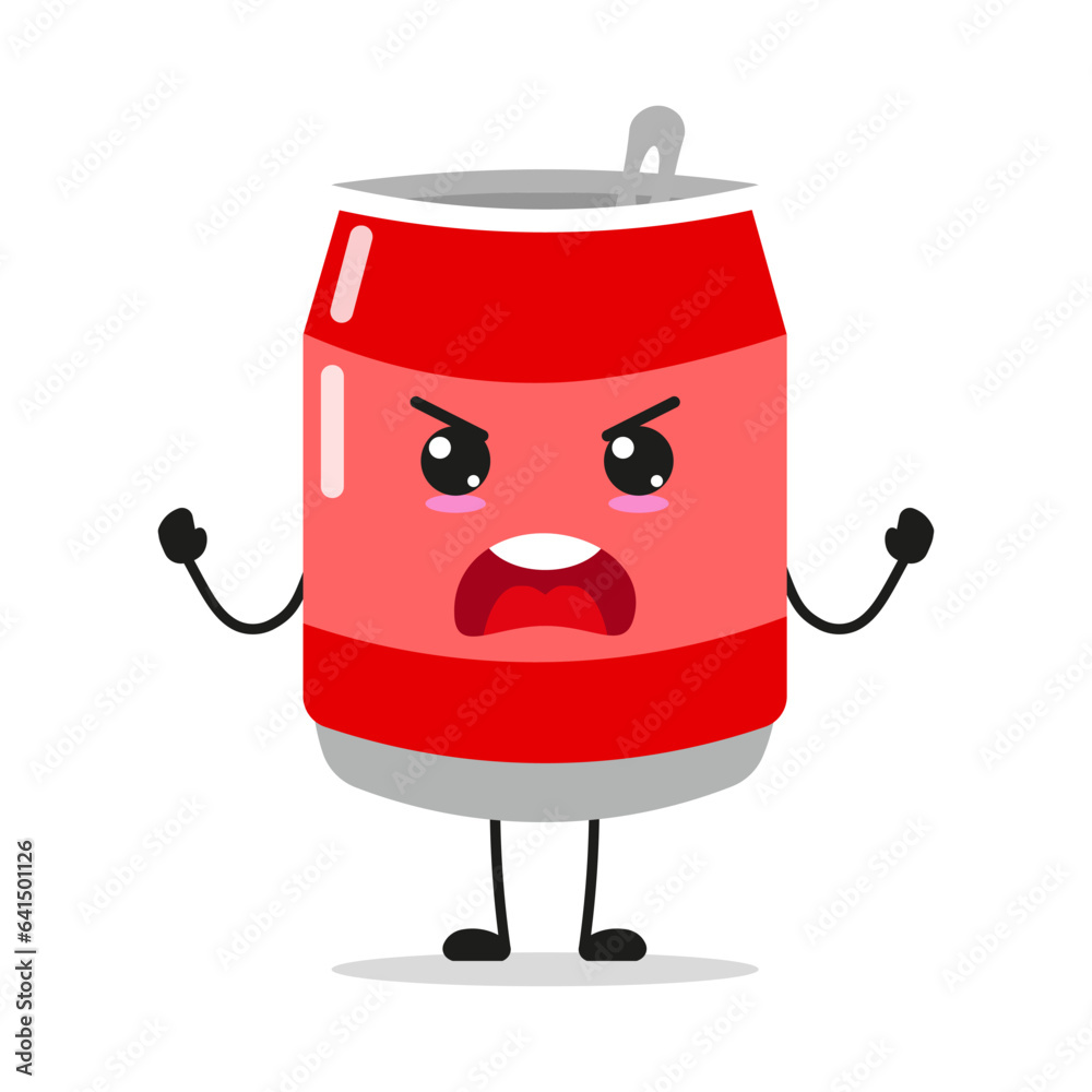 Cute furious soda can character. Temperament soft drink cartoon ...