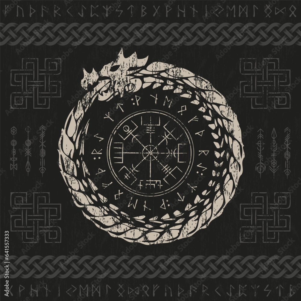 Abstract dragon viking grey symbol with runes Stock Vector | Adobe Stock