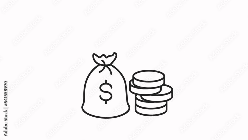 Loan money Animated black line Icon on white background. 4k Animated ...