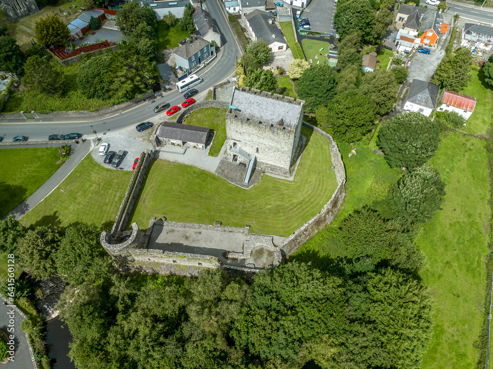 Aerial view of Athenry castle tower house dramatic three-storey hall ...