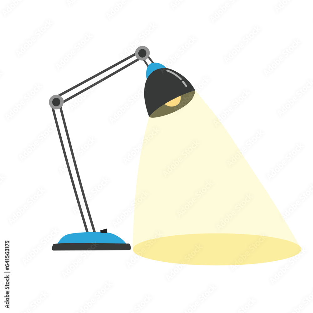 Table lamp vector illustration with rays shine. Office or studying lamp ...