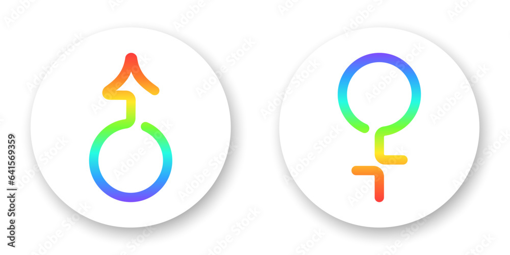 Gender symbols, male and female line icons in colors of LGBT community ...